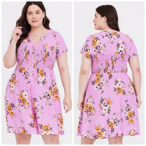 torrid | Dresses | Torrid Pink Floral Button Front Dress | Poshmark
